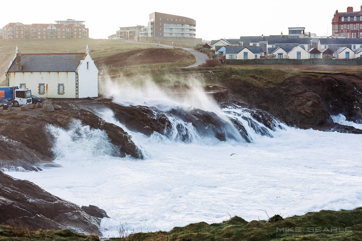 Storm surf in Newquay at high tide | Mike Searle Photography